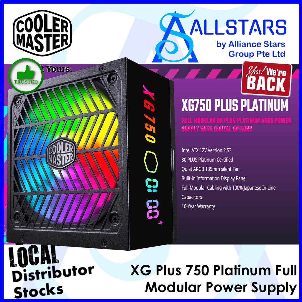 CoolerMaster / Cooler Master XG Plus 750 Platinum / 750W Full Modular ARGB Power Supply ...