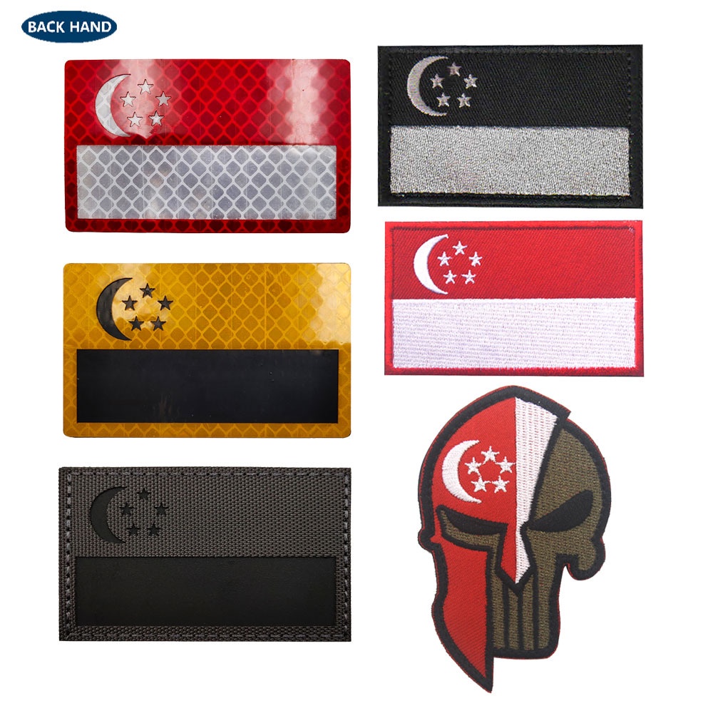 【Customized 】 Asian flag singapore reflective 3D Embroidery Velcro ...