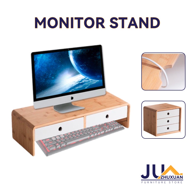 Monitor Stand Desktop Shelf 2 Tiers Wood Monitor Stand With Storage ...