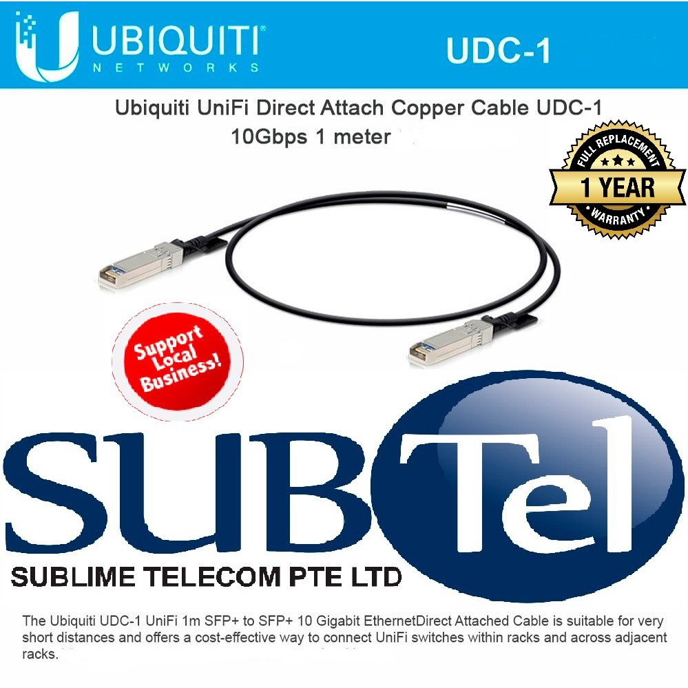 UDC-1 Ubiquiti Networks Direct Attach Cable DAC 10G SFP+ 1 Metre Copper ...