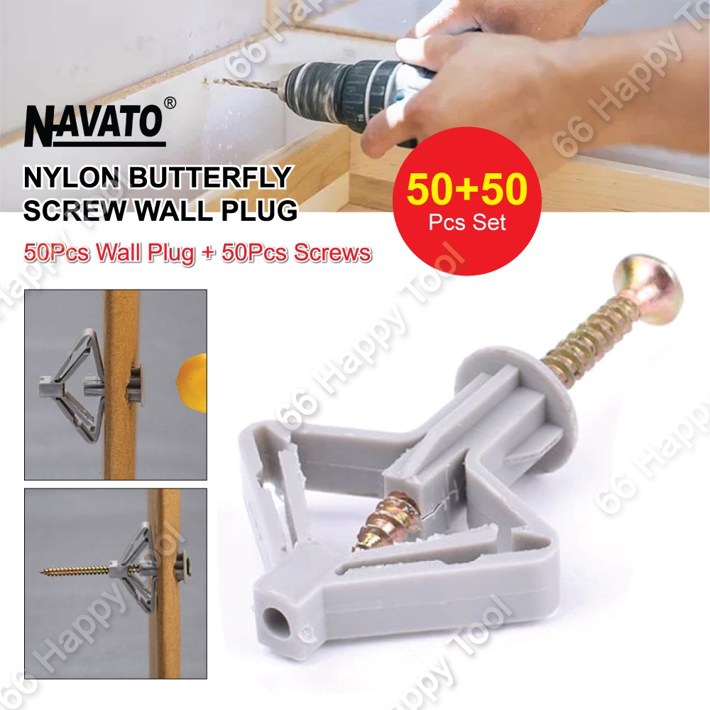 Nylon Butterfly Screw Wall Plug 50pcs set / 100pcs Heavy Duty Partition ...