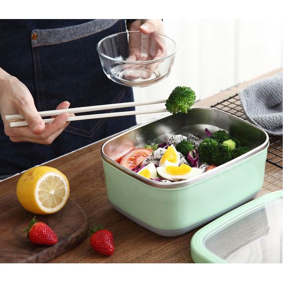 Fresh-Keeping Box Lunch 304 Stainless Steel Rectangular Double-Layer ...