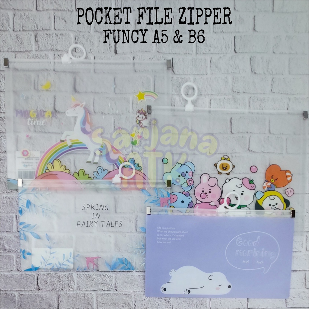 Pocket File Zipper Funcy UNI BTS/Map Zipper A5 And B6 Transparent ...