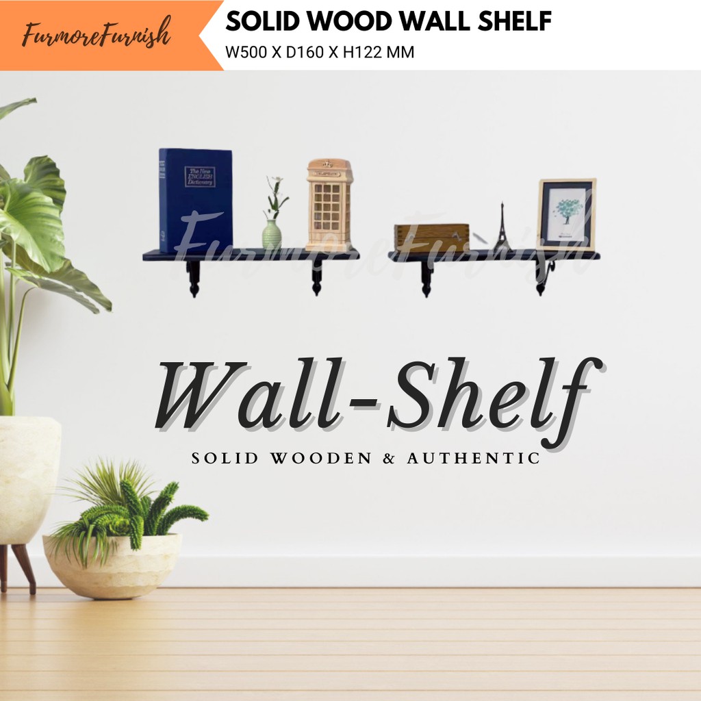 Solid Wood Wall-Shelf Floating Wall for Living Hall Decoration Rak Buku ...