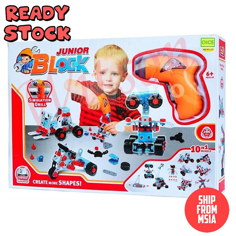Junior Blocks with Simulation Drill Having 286 Pieces(10 in 1 Models ...