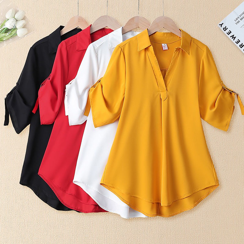 Plus Size blouse women new chiffon bag hip waist waist chiffon loose ...