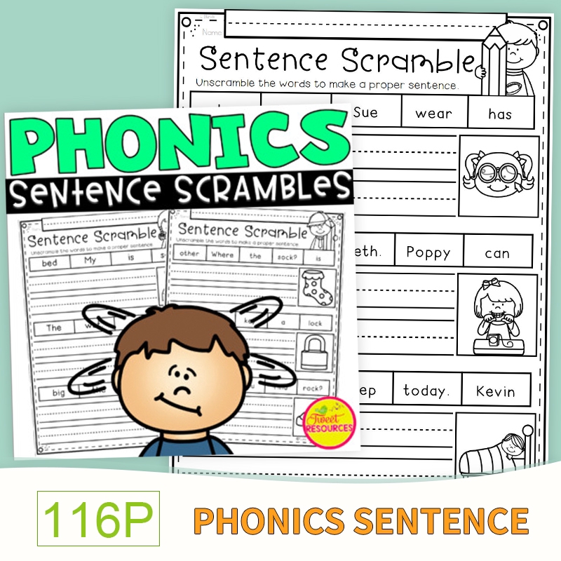 Phonics Sentence Scrambles for Kindergarten and First Grade A4 ...