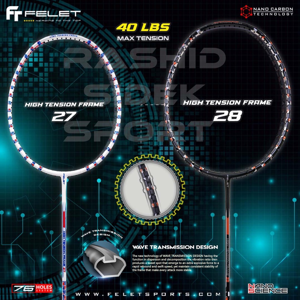Felet High Tension Frame 27,28 4u Heavy Head 82G 40LBS Racket Badminton ...