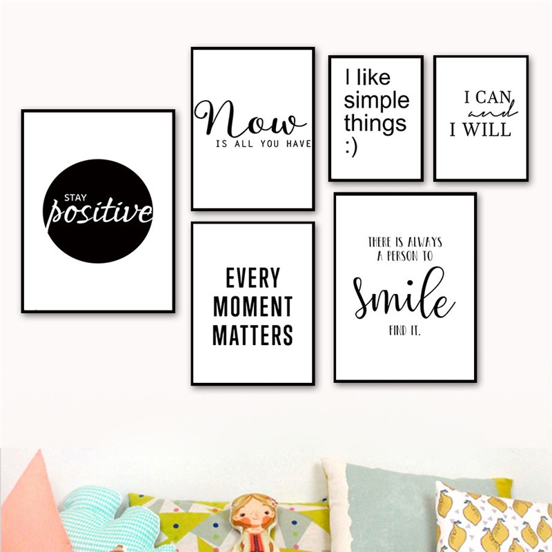 Black White Love Smile Quote Motivational Wall Art Canvas Poster And ...