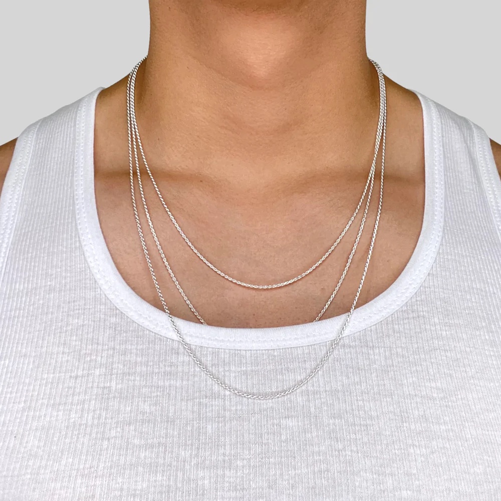 AGALIL Italy 925 Sterling Silver 1.4 mm Rope Chain. 40 45 50 55 60 65 70 75 cm. Italian s925 ...