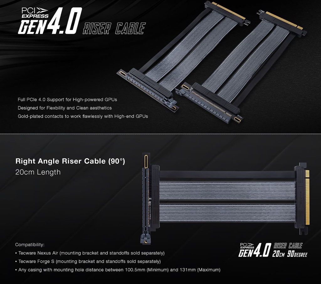 TECWARE PCIE GEN 4.0 GPU Riser 20cm (90 deg)(180 deg) (1 YEAR WARRANTY ...