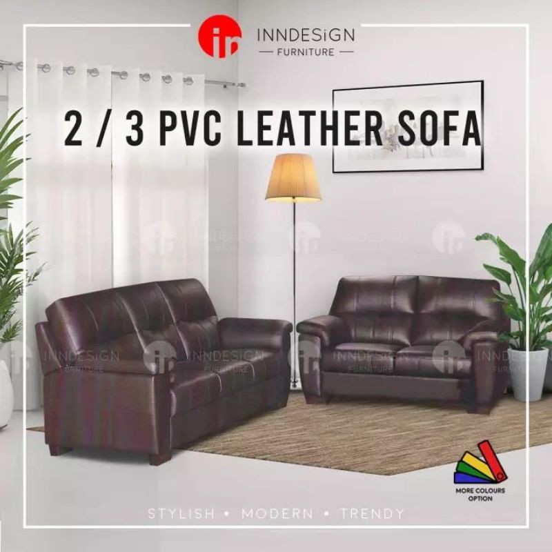 RAIN 2 / 3 PVC Leather Sofa (Free Delivery and Installation) | Shopee ...