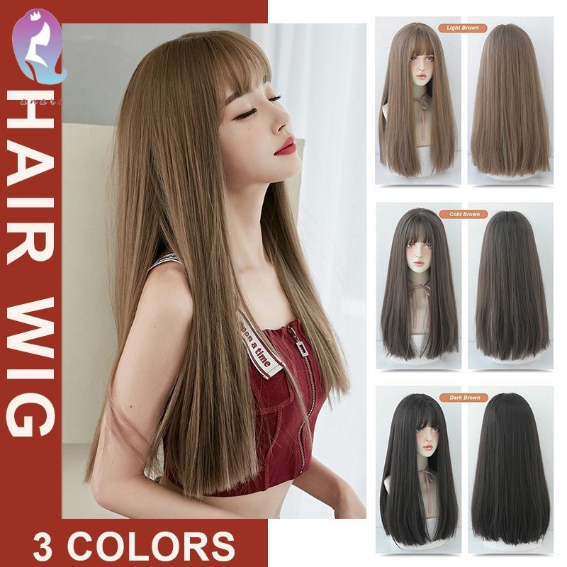 *SEVEN QUEEN* Wig female long hair full headgear black long straight ...