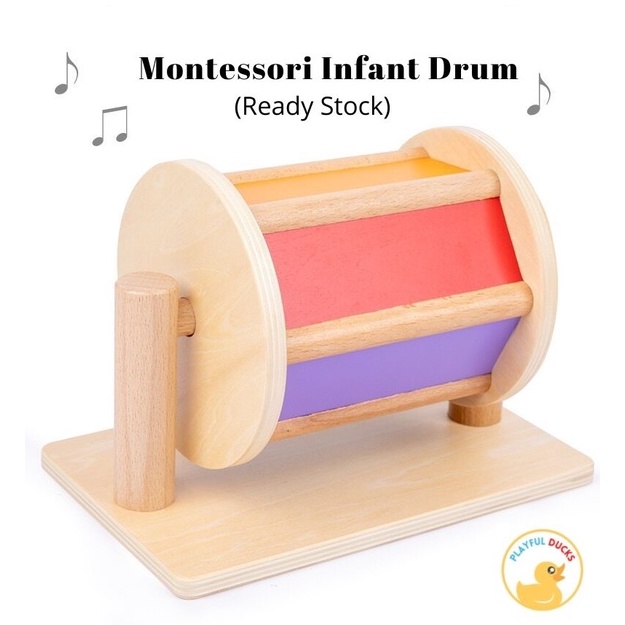 [SG STOCK] Montessori Baby Infant Drum | Wooden Sensory Spinning Drum ...