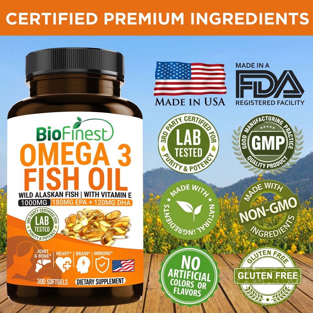 Biofinest Omega 3 Fish Oil 1000mg - Wild Alaskan Fish Natural Vitamin E ...