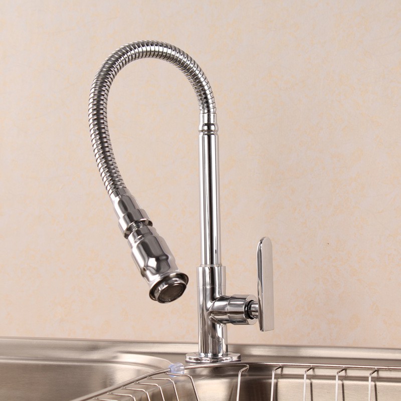 Flexible Chrome Brass Pull Out Spring Kitchen Faucet 360 Swivel Spout ...