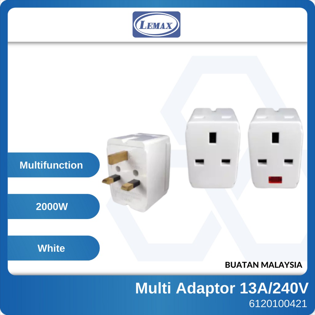 LEMAX 3 Way Adaptor with Neon Light Indicator 13A Adapter | Shopee ...