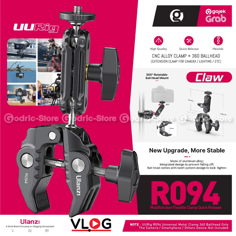 Ulanzi UURIG R094 Metal Clamp with 360 Rotate Ball Head & Magic Arm for ...