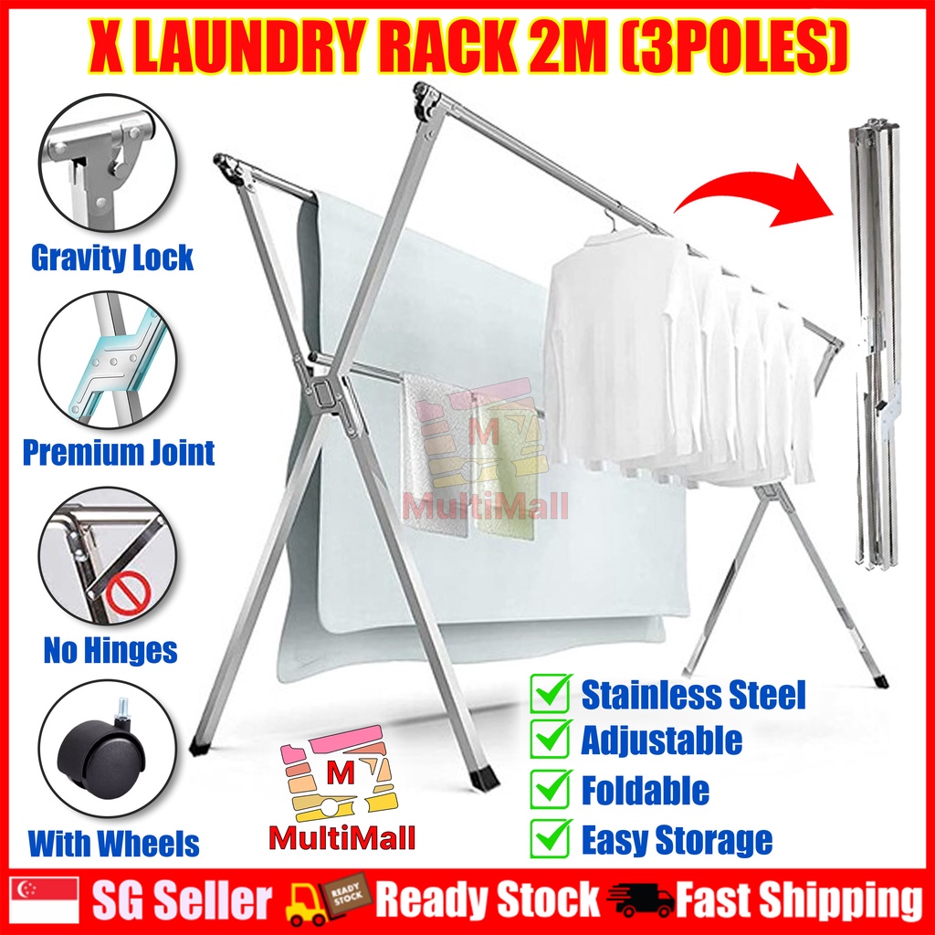 X MODEL - 2M ( WITH WHEEL) Stainless Steel Extendable Drying Rack ...