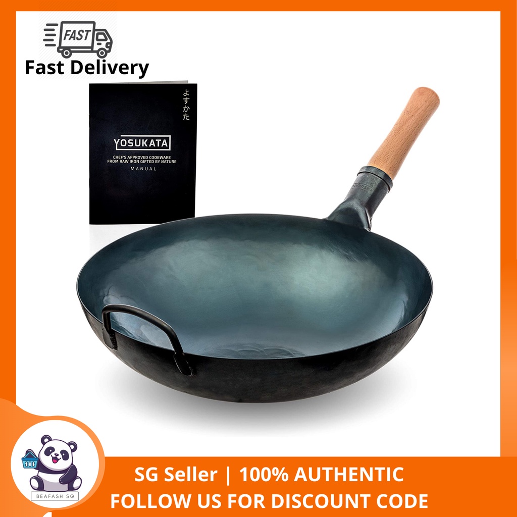 YOSUKATA Blue Round Wok Pan – 13.5" iWoks and Stir Fry Pans - Chinese ...