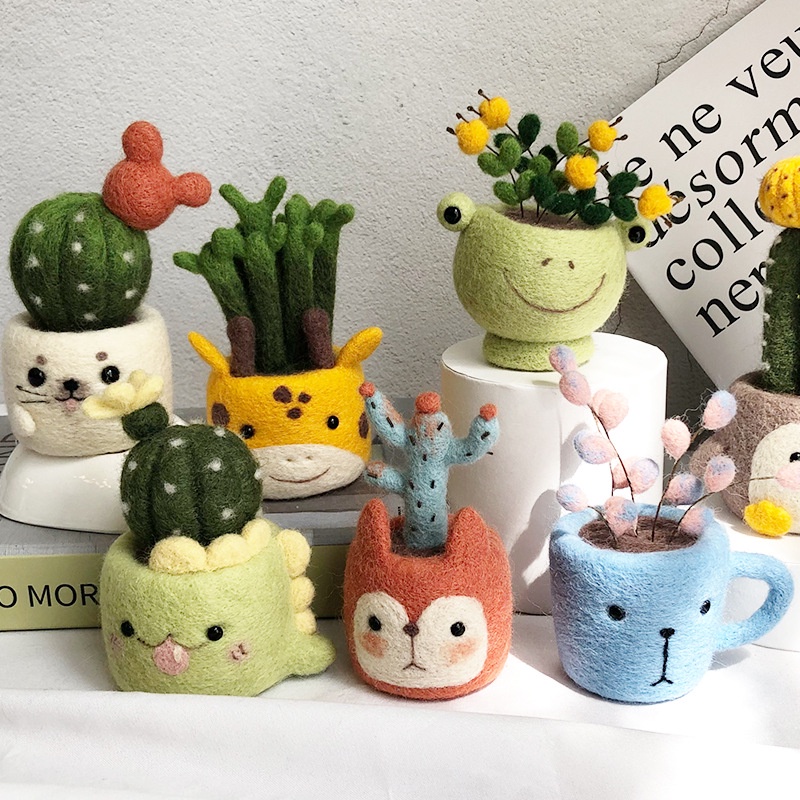 Hot DIY Wool Felt Kit Poked Set Plants Cute Cartoon Handmade Needle ...