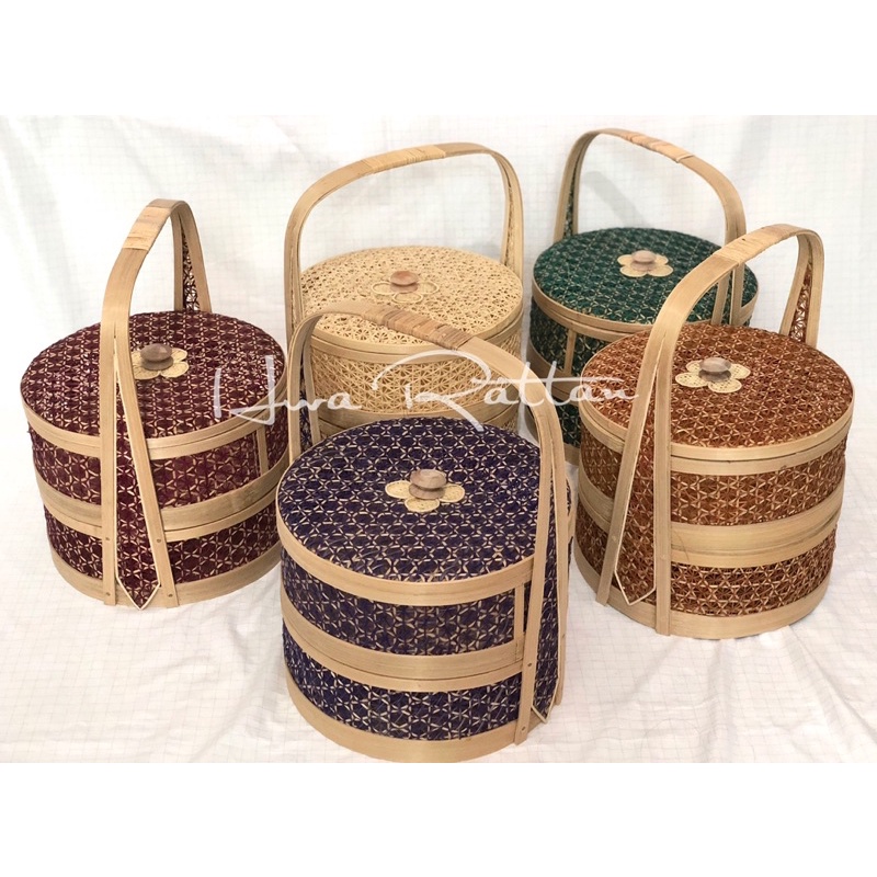 Kuih traditional Bakul 2-story/Handcrafted tiffin/Carrying bamboo tea ...