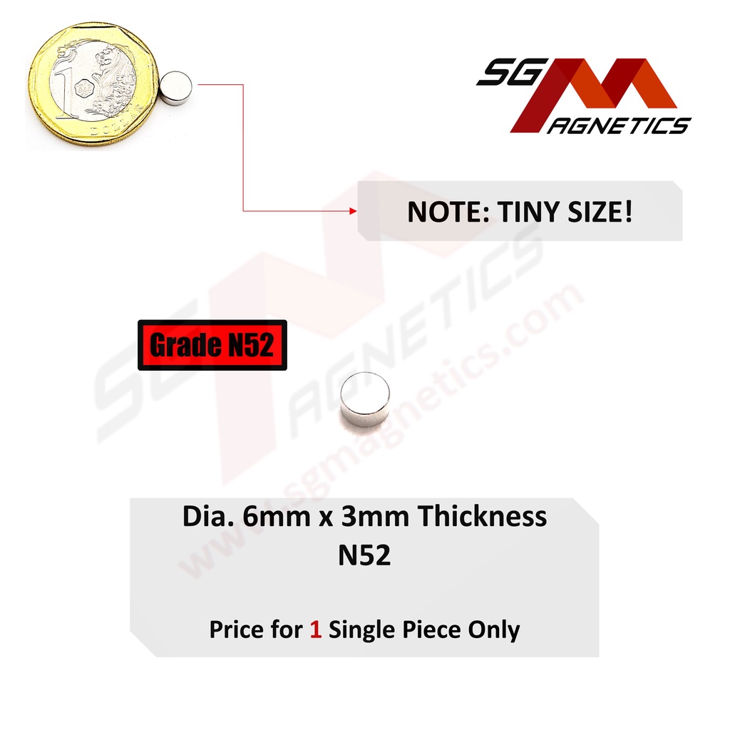 6x3mm N52 Magnet Small Neo Magnets NdFeB Neodymium Strong Disc Science ...