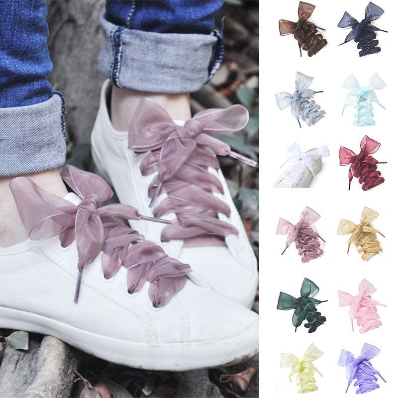 1 Pair Shoelaces Flat Silk Satin Ribbon Sport Shoes Laces Sneakers ...