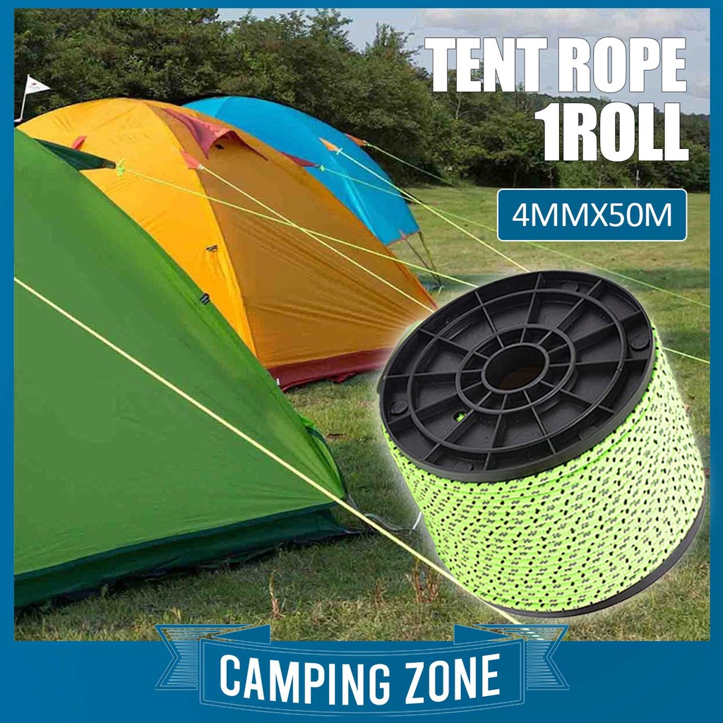 4MM X 50M TENT ROPE FLUORESCENT GREEN REFLECTIVE TENT ROPE OUTDOOR ...