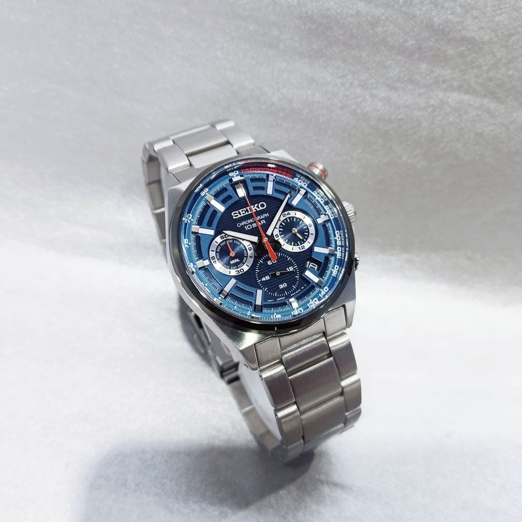 Seiko SSB407P1 Blue Chronograph Analog Quartz Stainless Steel Men's ...