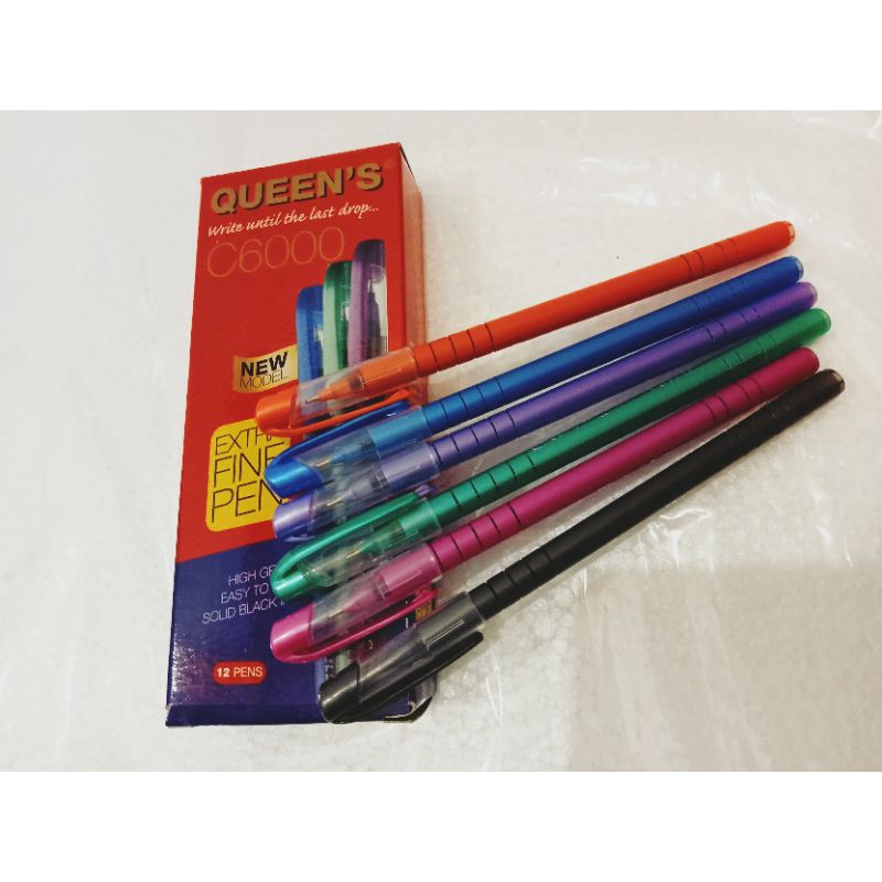 Pulpen BALLPOIN Pen Writing Tools QUEENS Black Ink | Shopee Singapore