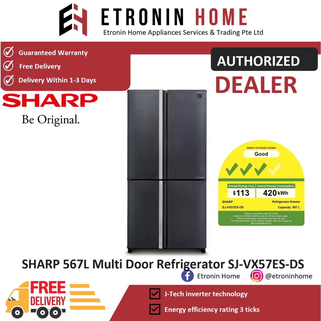 SHARP 567L Multi Door Refrigerator SJ-VX57ES-DS | Shopee Singapore
