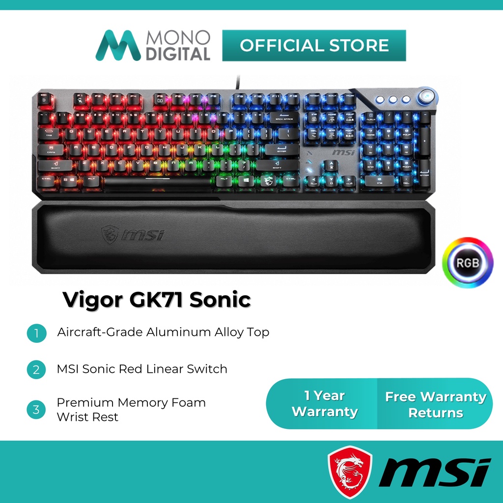 MSI Vigor GK71 Sonic RGB Gaming Keyboard with Sonic Red Linear ...
