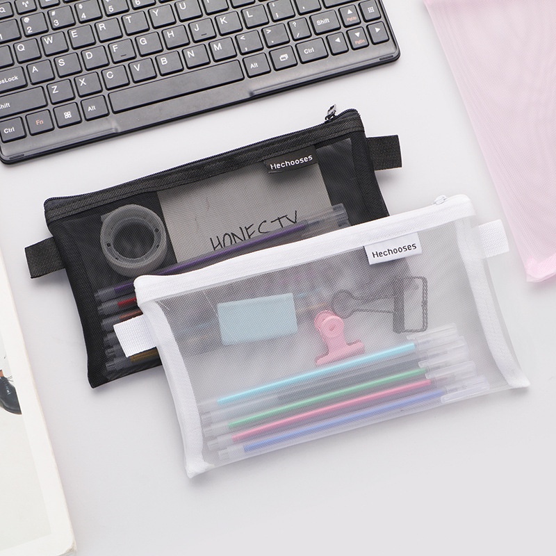 PenLab 1pcs Simple Mesh Zip Pouch Portable Pencil Case Pen Bag for ...