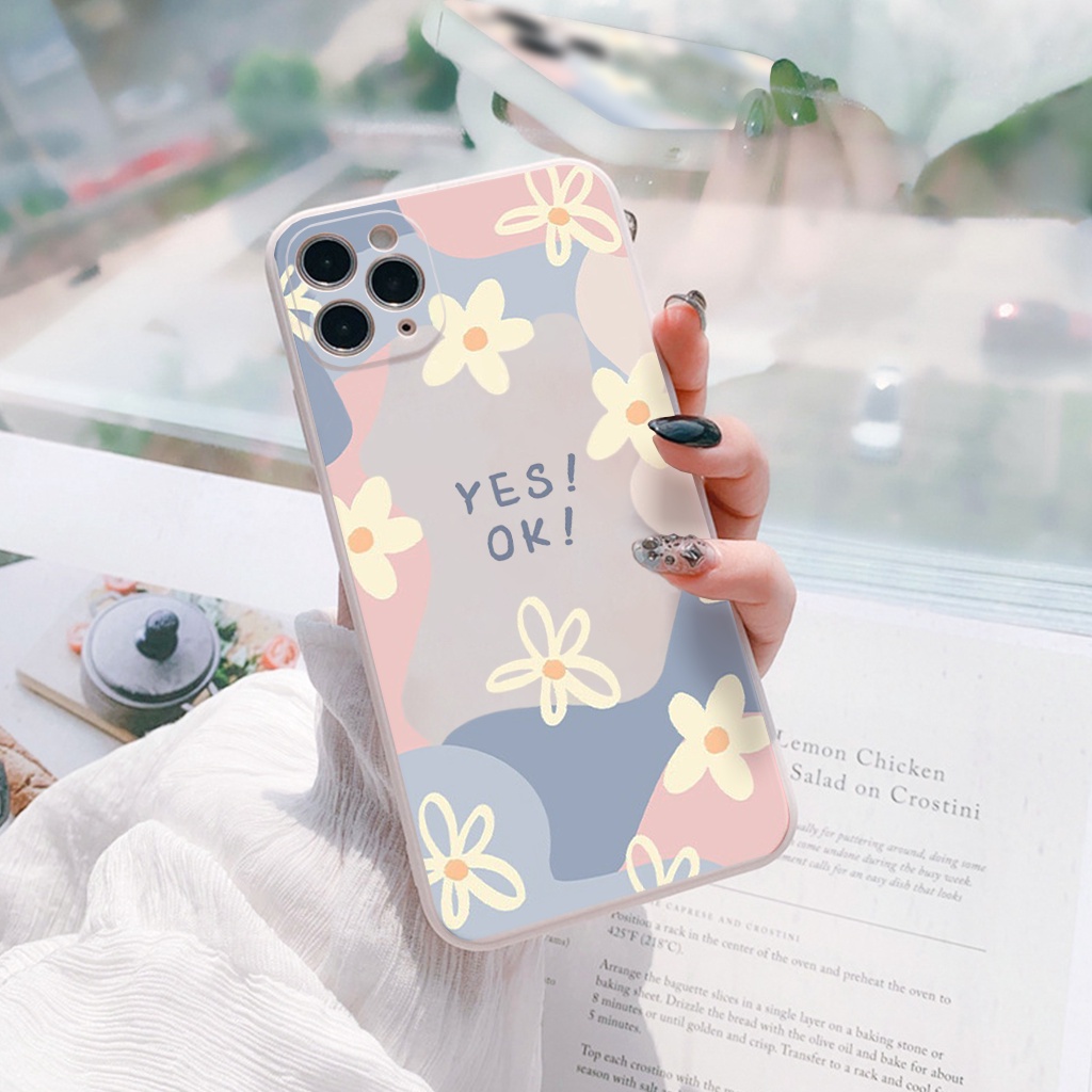 Square edge iphone case with floral pattern and Yes and No words for ...