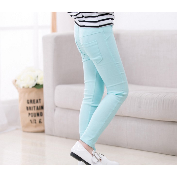 Kids Girl Long Pants Spring Autumn Candy Color Elastic Pencil Trousers ...