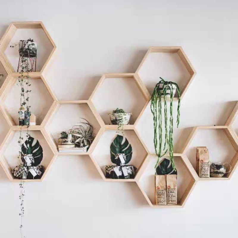 Hexagon Wall Diy wood Shelves Kayu hexagon Rumah Hiasan | Shopee Singapore