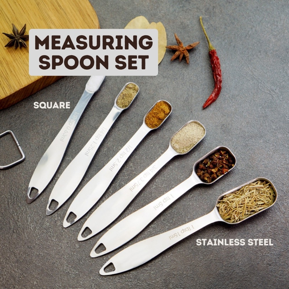【SG】Heavy Duty Stainless Steel Metal Square Measuring Spoon Round ...