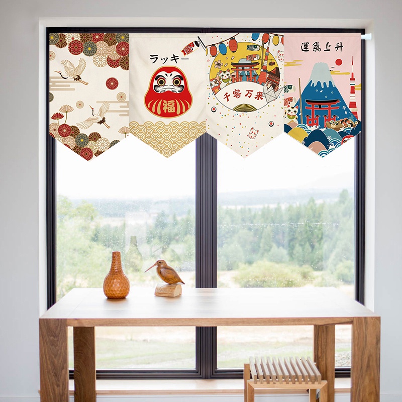 Japanese Style Short Curtain Kitchen Partition Curtains Lucky Cat ...