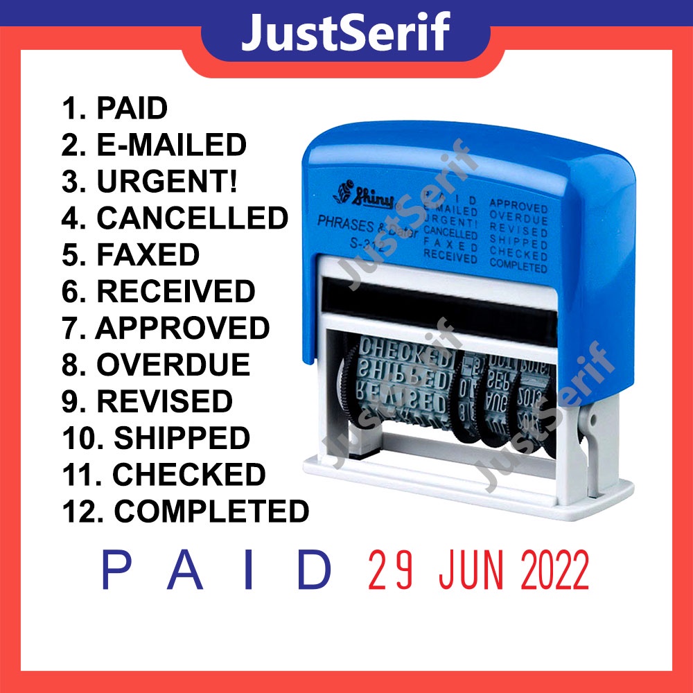 Shiny S-312 Phrase date dater stamp dial a phrase, Received, Paid ...