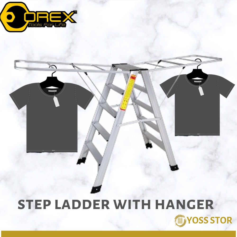 YOSS Orex 2 in 1 Multi Functional 4 Step Folding Aluminium Ladder with Cloth Hanger | Shopee ...