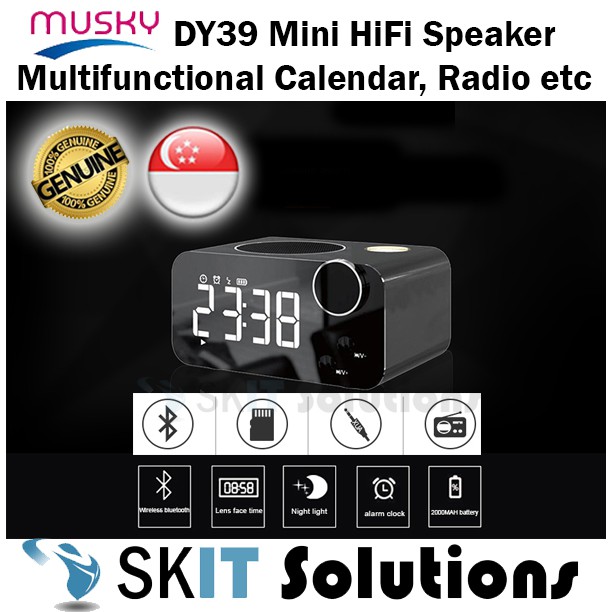 Musky DY39 Mini HiFi Speaker Bluetooth Calendar FM Radio Clock Wireless ...