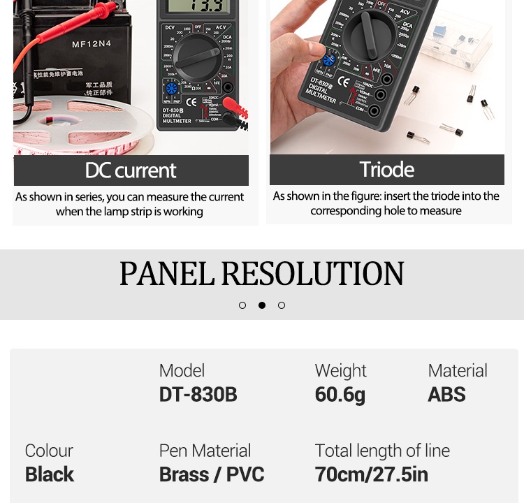 DT830B AC/DC LCD Digital Multimeter Mini Voltmeter Ammeter Ohm Tester ...