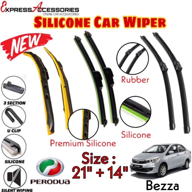 (2pcs) PERODUA BEZZA 3 Sections Boneless Hybrid Silicon Wiper Blade ...