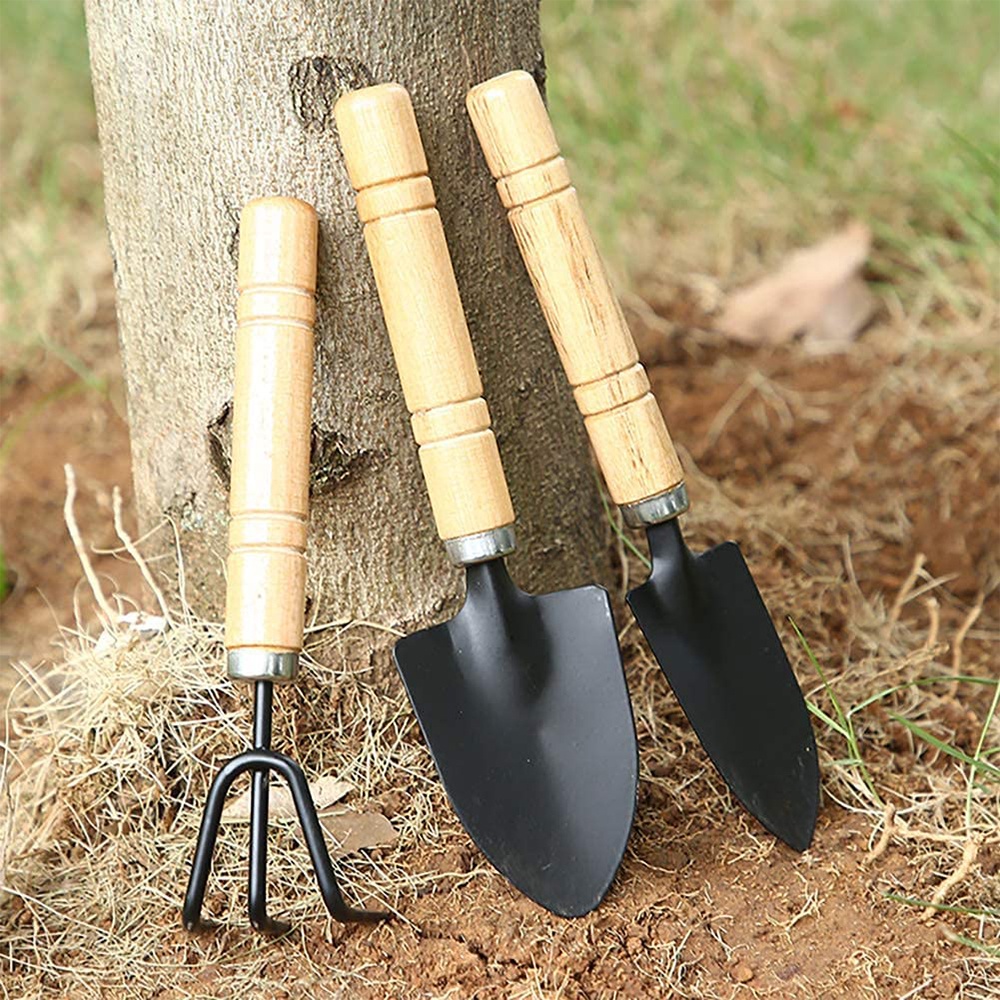 3 Pieces Gardening Tool Set Spade Shovel Rake for Garden House Small ...