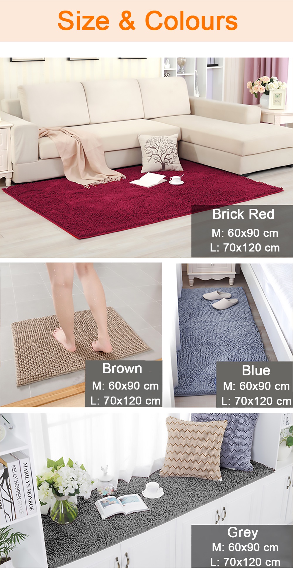 [Sweet Home] Microfibre Floor Mat Soft Bath Rug Super Water Absorbent ...