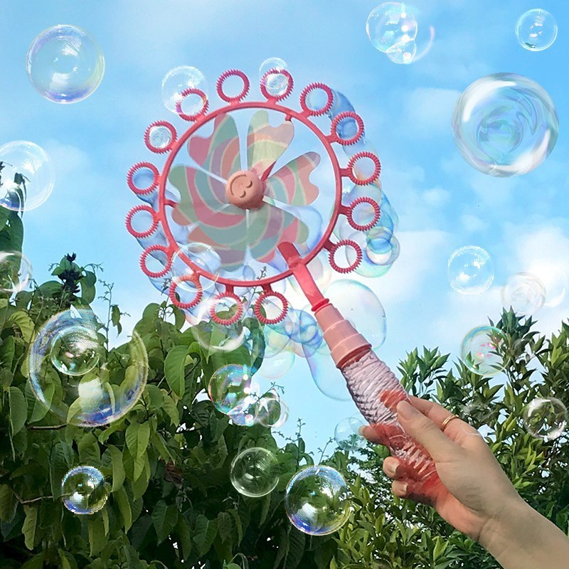 Rotating big windmill bubble machine girl heart children outdoor toys ...