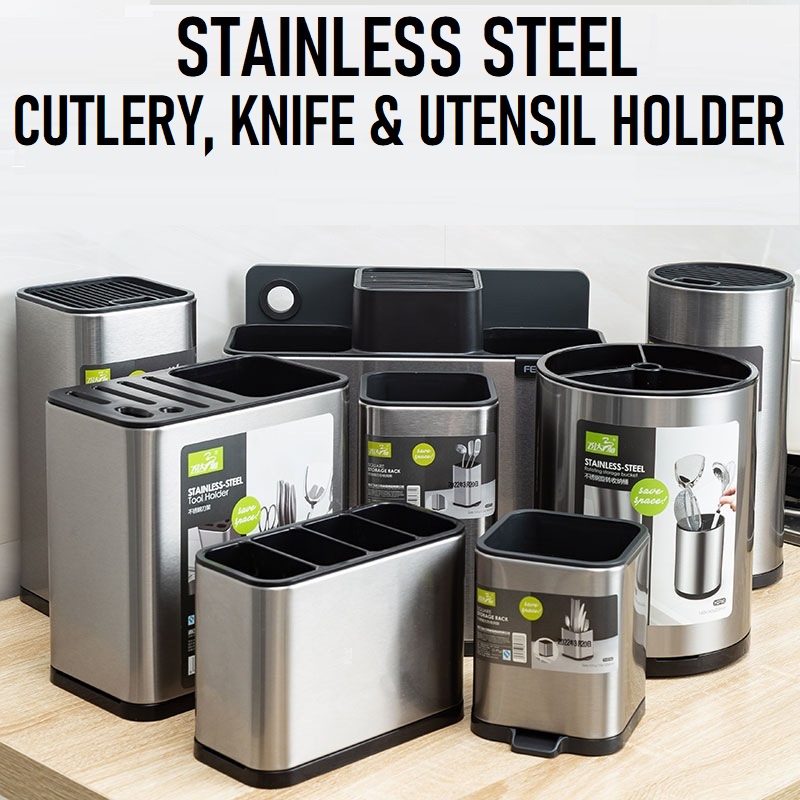 Stainless Steel Kitchen Utensil Knife Cutlery Holder Organizer Spoon ...