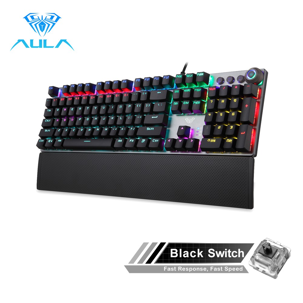 AULA F2088 True Mechanical Gaming Keyboard wrist rest Multimedia Knob ...