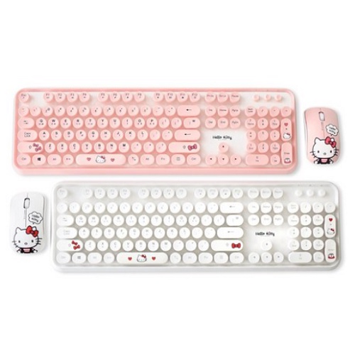 Hello Kitty Retro Wireless Keyboard 1p & Mouse 1p Set (White / Pink ...